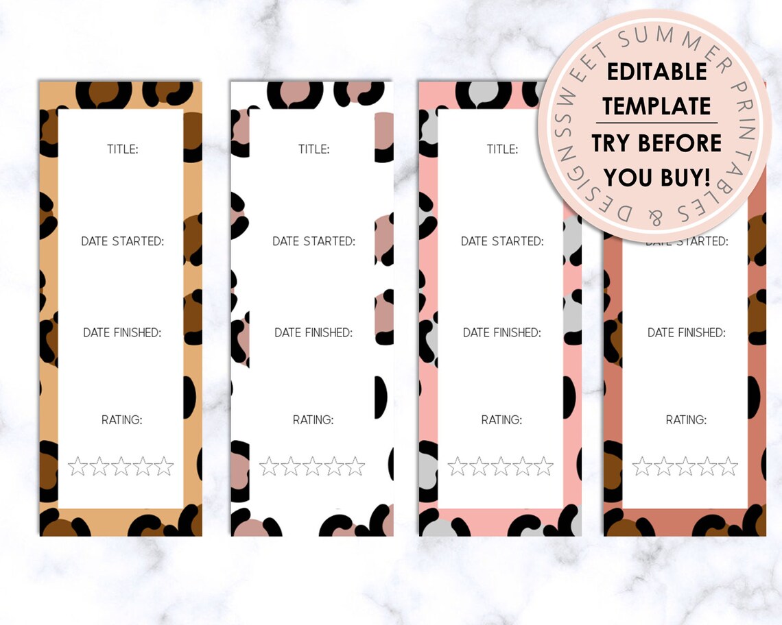 Leopard Print Book Review Printable Bookmark Book Review - Etsy