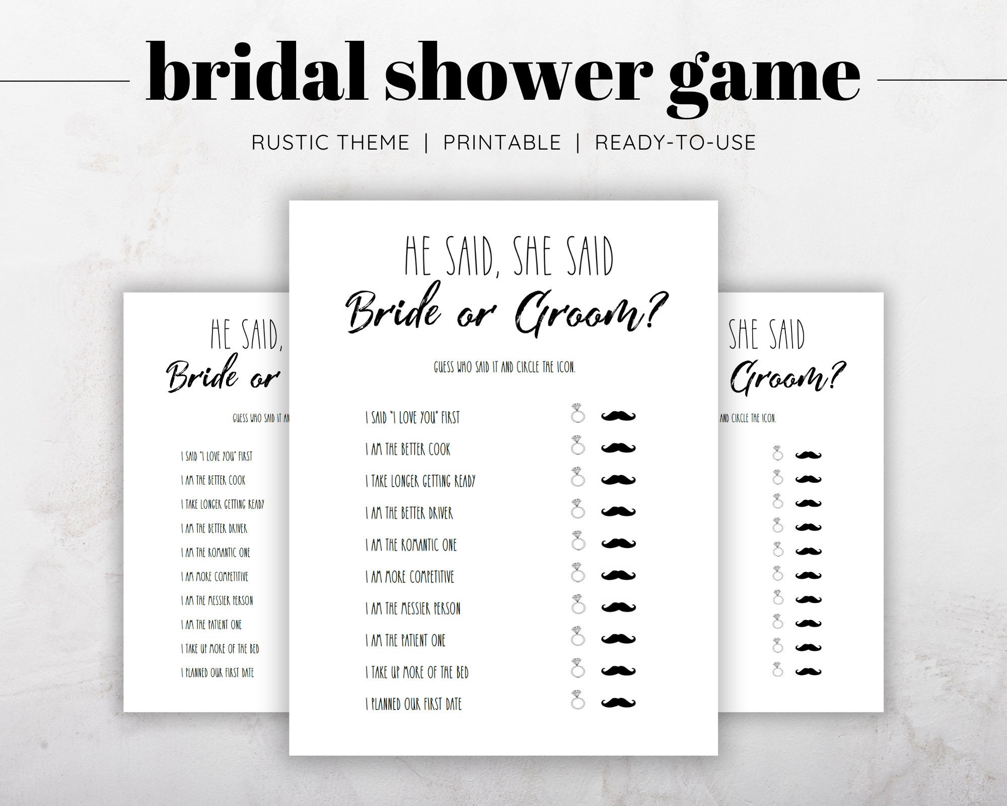 He Said She Said Game, Bride or Groom Game, Bridal Shower Game ...