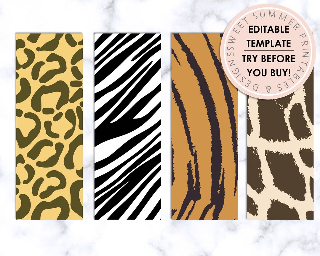 Animal Print Editable Printable Bookmark, Animal Print Bookmark ...