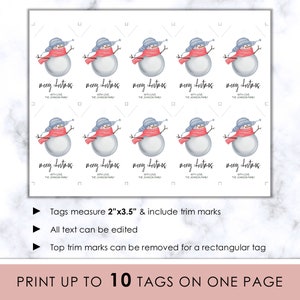Chilly Snowman Gift Tag Printable, Editable Christmas Gift Tag, Holiday ...