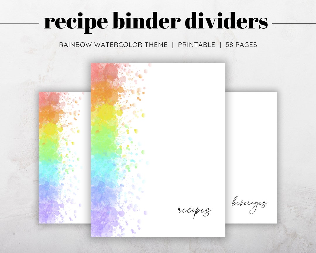 Rainbow Watercolor Recipe Binder Dividers, Recipe Binder Printable ...