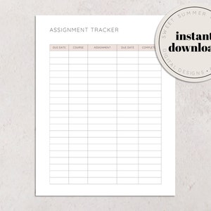 Assignment Tracker Printable, Student Planner Printable, Student ...
