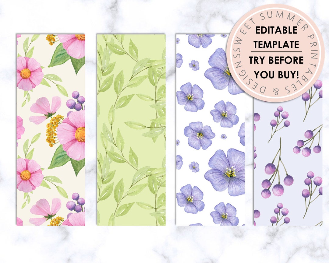 Floral Garden Editable Printable Bookmark, Floral Garden Bookmark ...
