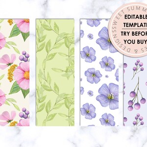 Floral Garden Editable Printable Bookmark, Floral Garden Bookmark ...