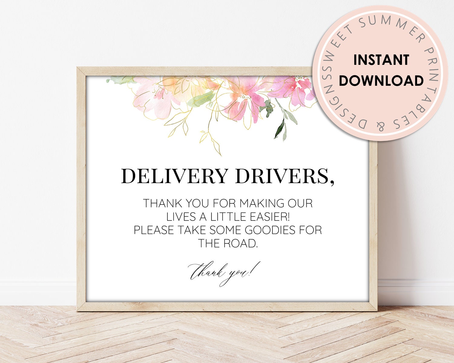 Blush Gold Floral Delivery Drivers Sign Printable Spring - Etsy