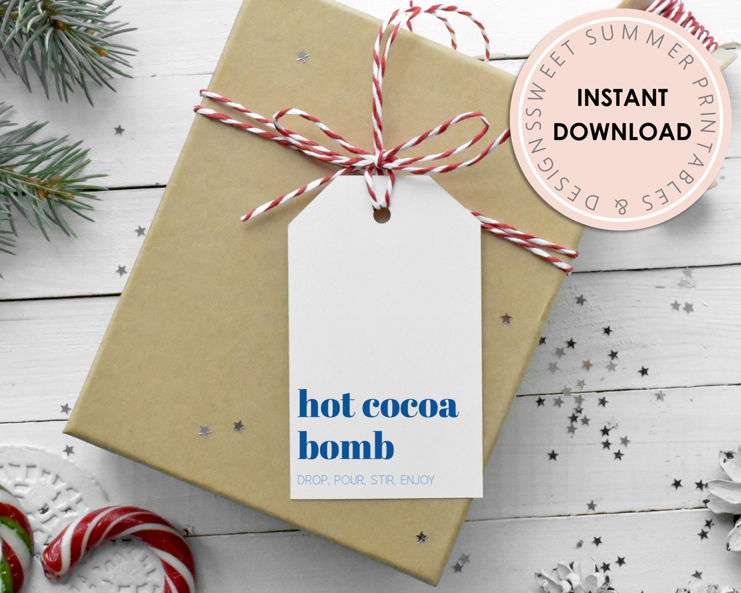 Modern Blue Hot Cocoa Bomb Tag Printable, Hot Chocolate Bomb Tag ...