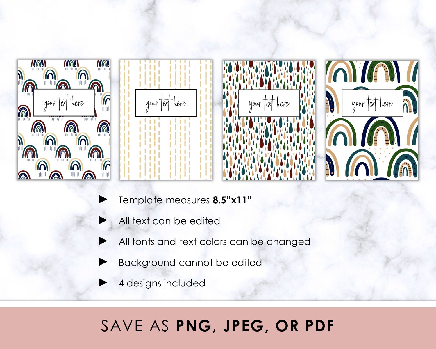 Boho Editable Binder Covers, Rainbow Template, Editable Binder Template ...
