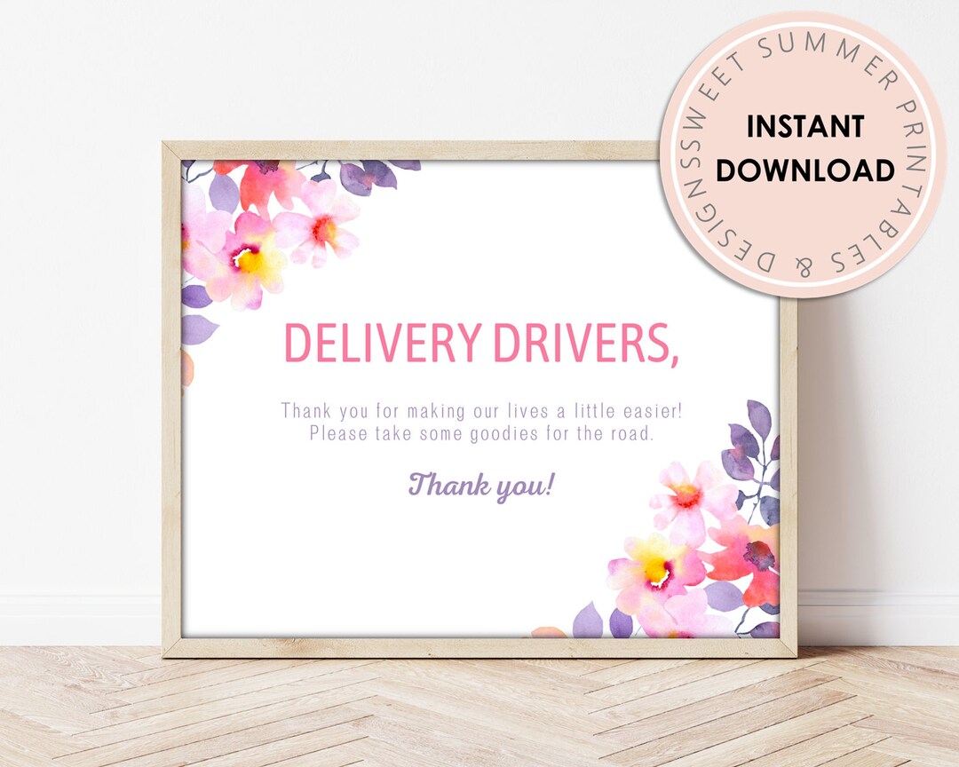 Purple Watercolor Delivery Drivers Sign Printable, Spring Sign ...
