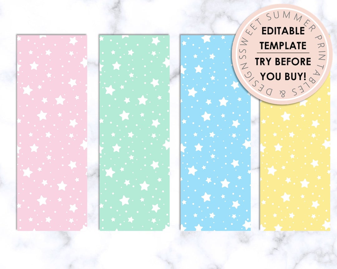 Pastel Stars Editable Printable Bookmark, Pastel Bookmark, Bookmark ...