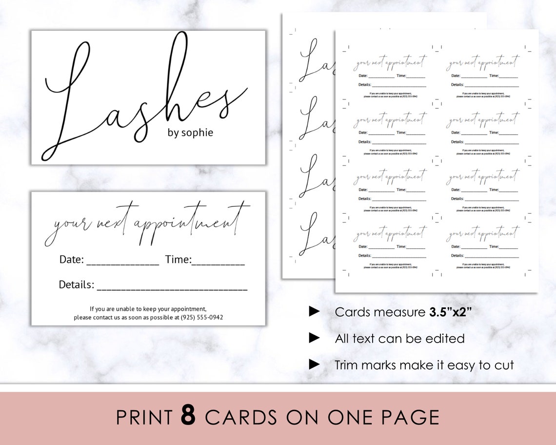 Lashes Editable Appointment Card, Lashes Editable Appointment Reminder ...