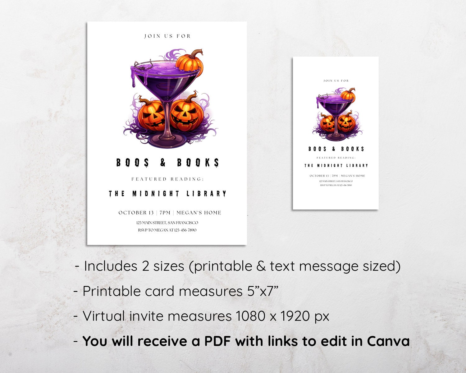 Purple Boos Book Club Printable Invitation Template, Book Club Party ...
