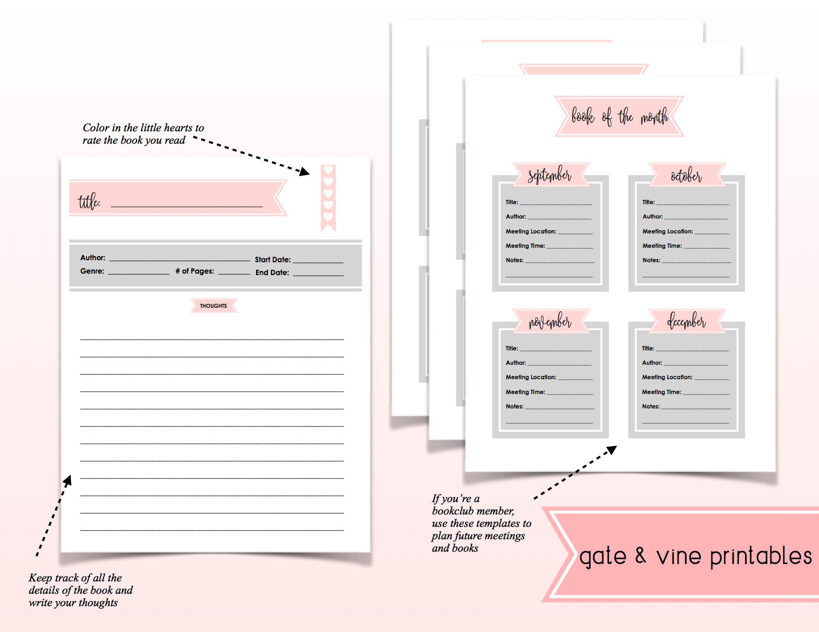 Reading Journal Printable Book Club Planner Printable | Etsy
