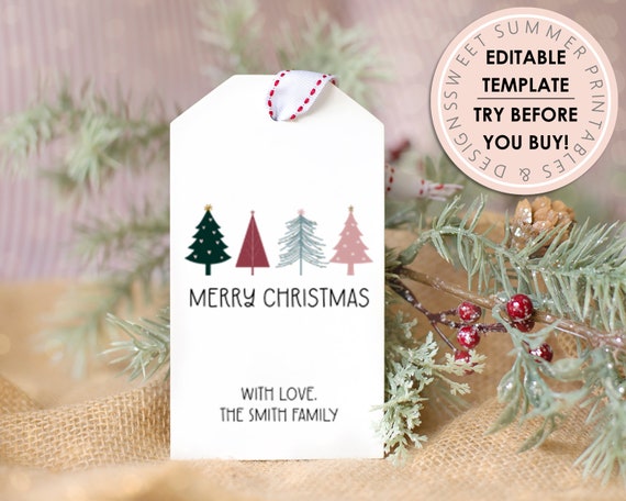 Boho Trees Christmas Gift Tag Printable Editable Christmas | Etsy