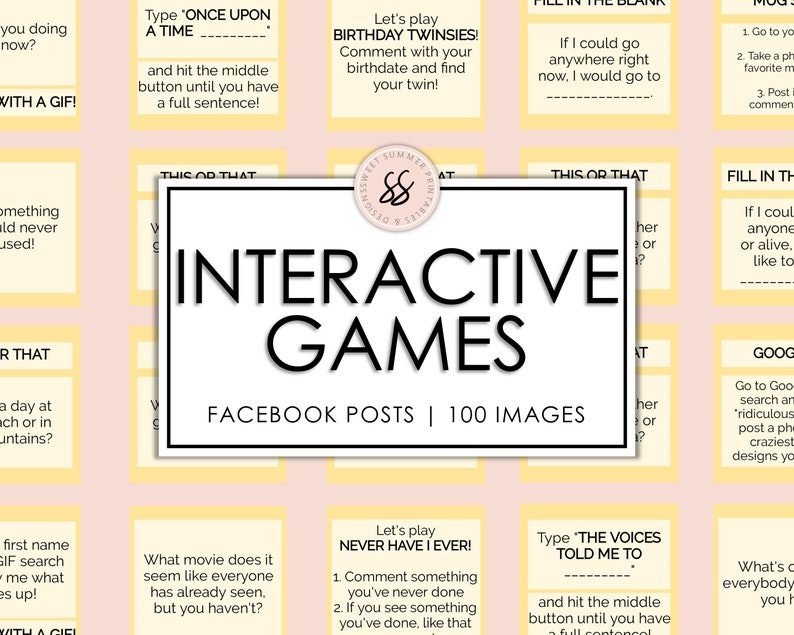 100 Yellow Facebook Games Interactive Posts Social Games | Etsy
