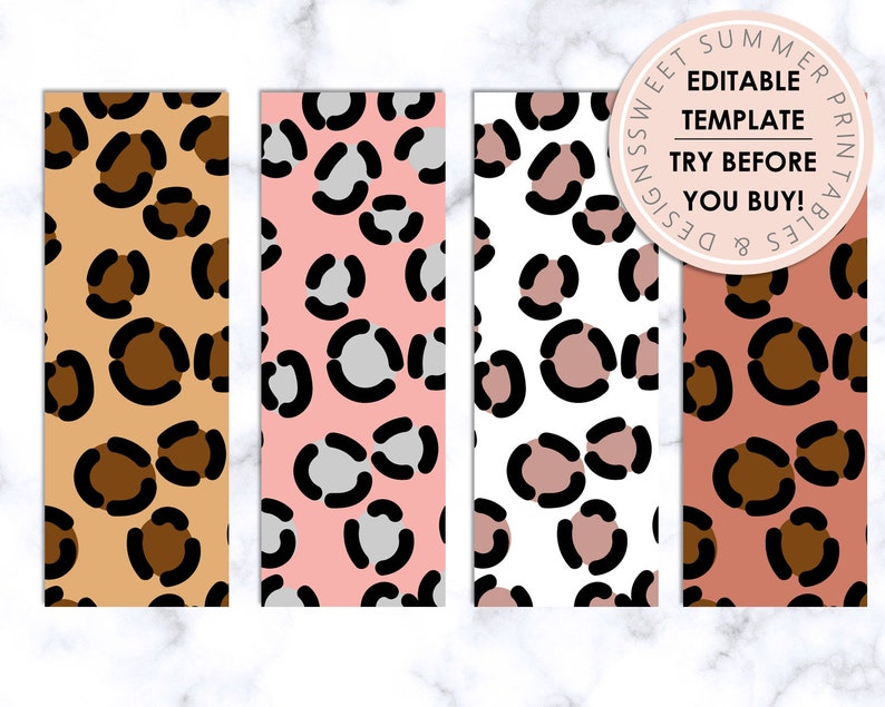 Leopard Print Editable Printable Bookmark Animal Print - Etsy