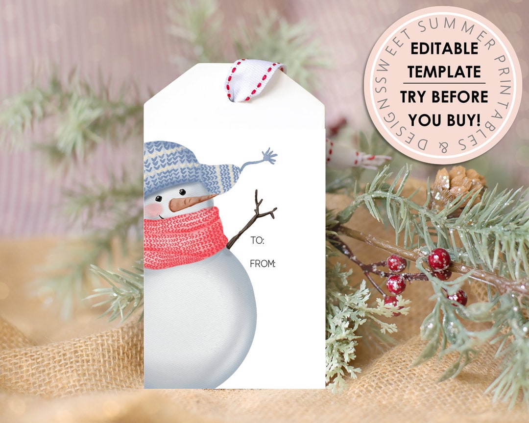 Mr. Snowman Gift Tag Printable, Editable Christmas Gift Tag, Holiday ...