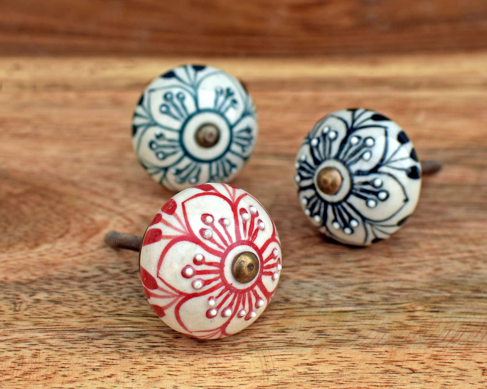 Set of Ceramic Cabinet Knobs Drawer Pulls Floral Ceramic - Etsy