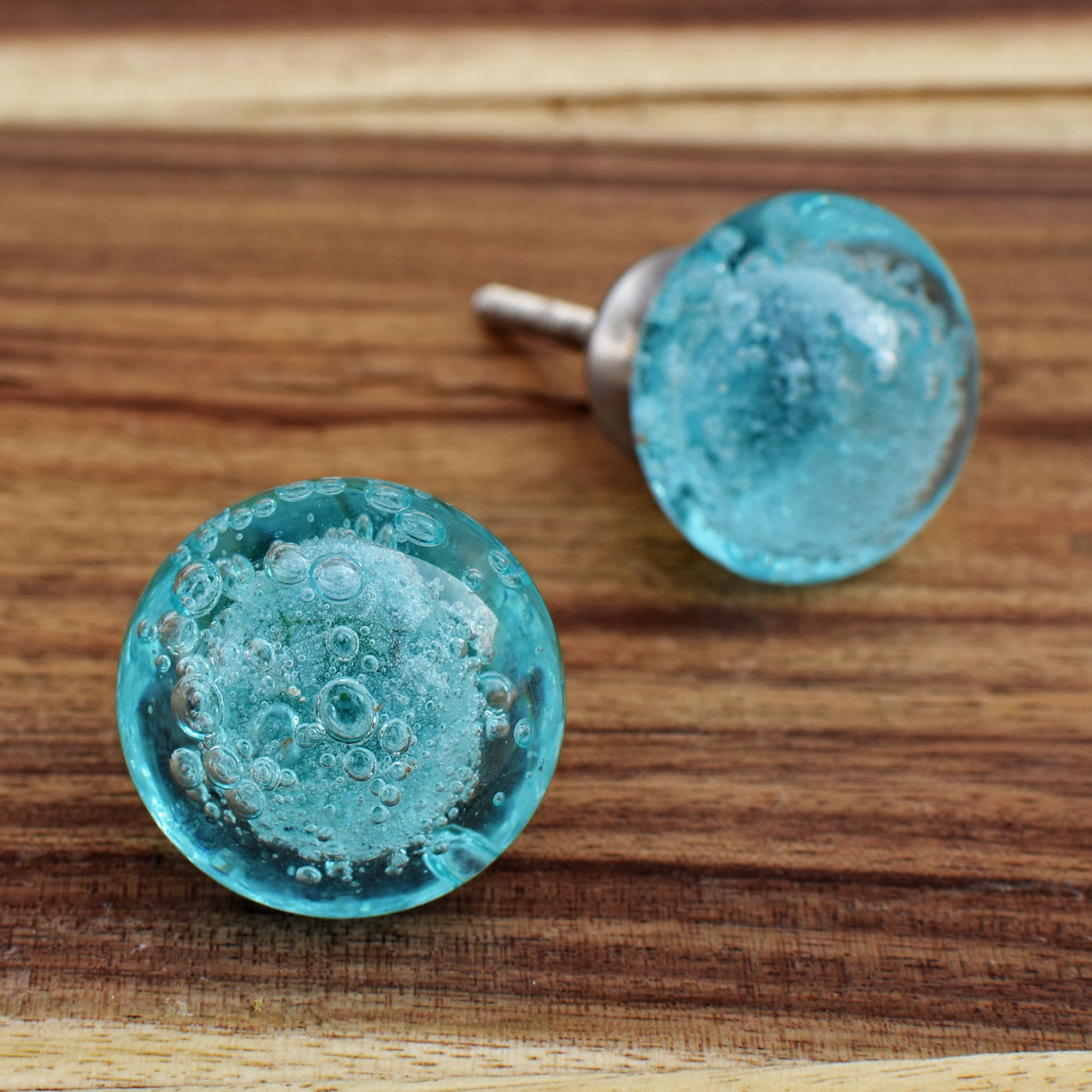 Set of Blue Glass Drawer Knobs and Pulls With Bubbles, Decorative Glass ...
