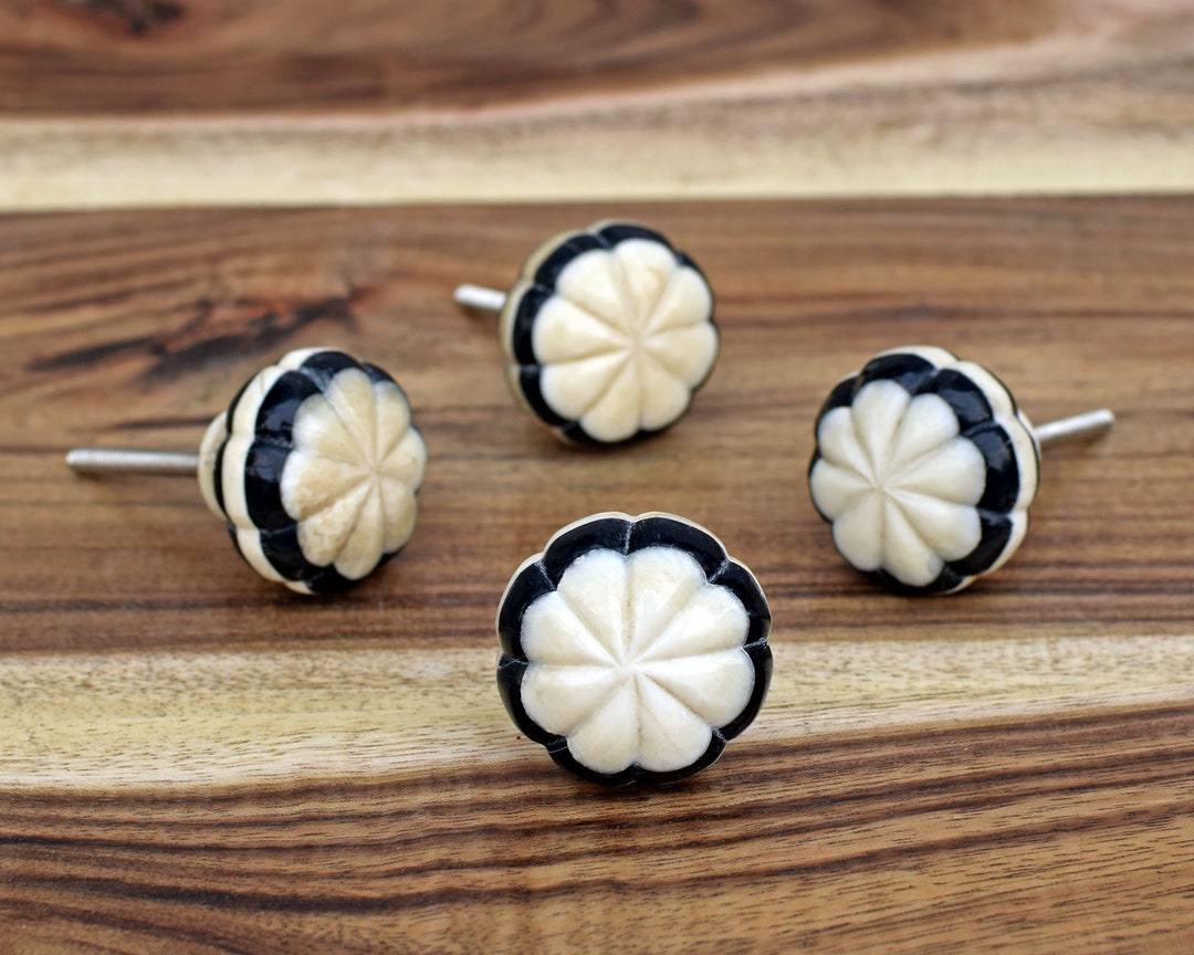 Black and White Bone Inlay Cabinet Drawer Knob, Shabby Chic Cabinet Knob and Pull, Vintage ...
