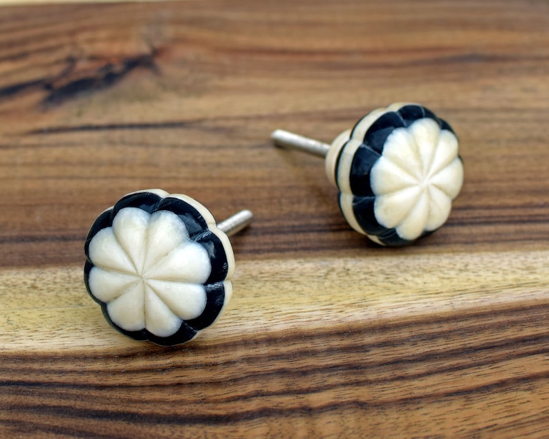 Black and White Bone Inlay Cabinet Drawer Knob, Shabby Chic Cabinet ...