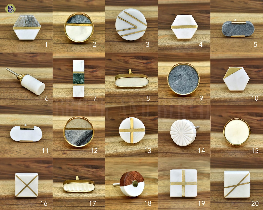Decorative Marble Stone Cabinet Drawer Knobs With Brass Trim Marble ...