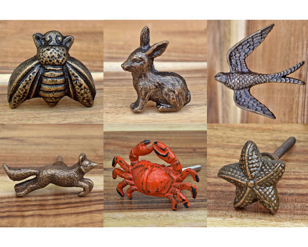 Animal Metal Nursery Drawer Knobs, Antique Animal Bird Insect Cabinet Knobs, Kids Drawer Handle ...