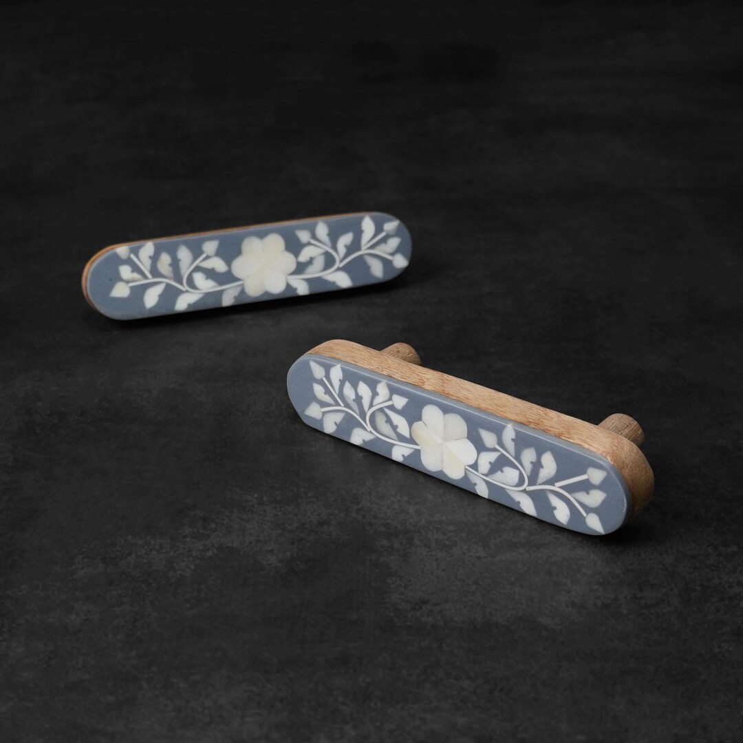 Grey and White Bone Inlay Cabinet Drawer Handle Wooden Door Handles ...