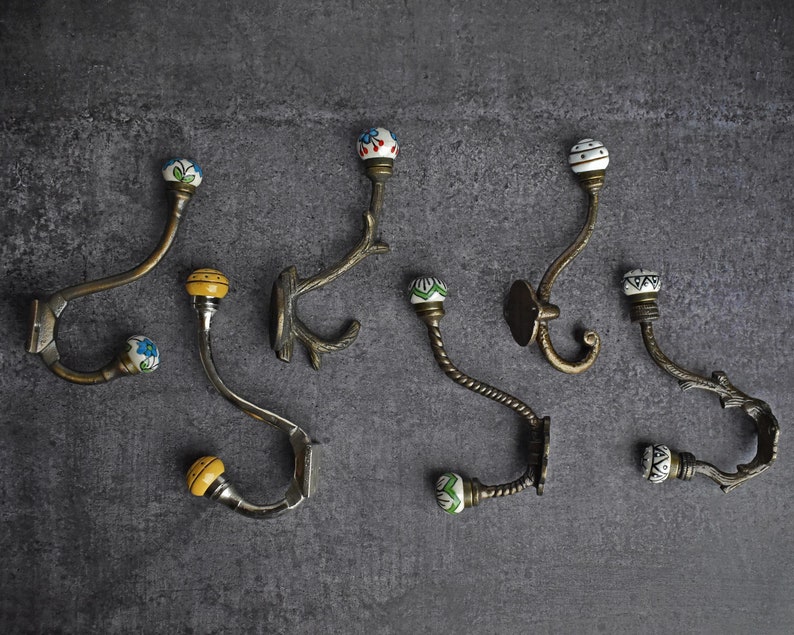 Vintage Ceramic Coat Hooks Hangers Antique Bronze Iron Wall - Etsy