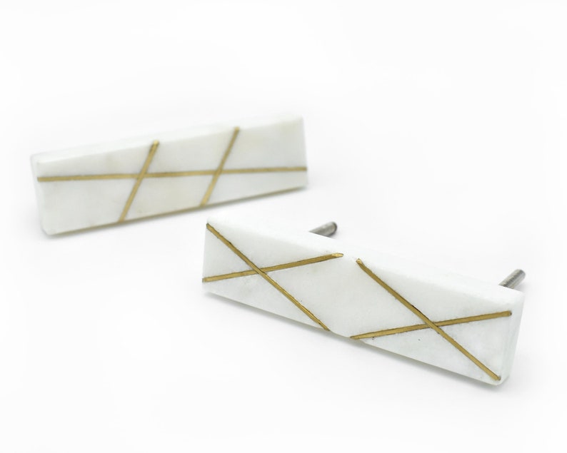 White Marble Brass Inlay Cabinet Door Handle Dresser Drawer - Etsy