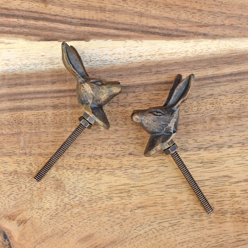 Set of Rabbit Metal Cabinet Drawer Knob Hare Animal Cupboard - Etsy