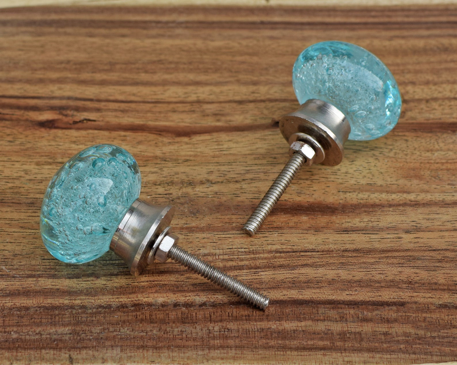 Set of Blue Glass Drawer Knobs and Pulls With Bubbles, Decorative Glass ...