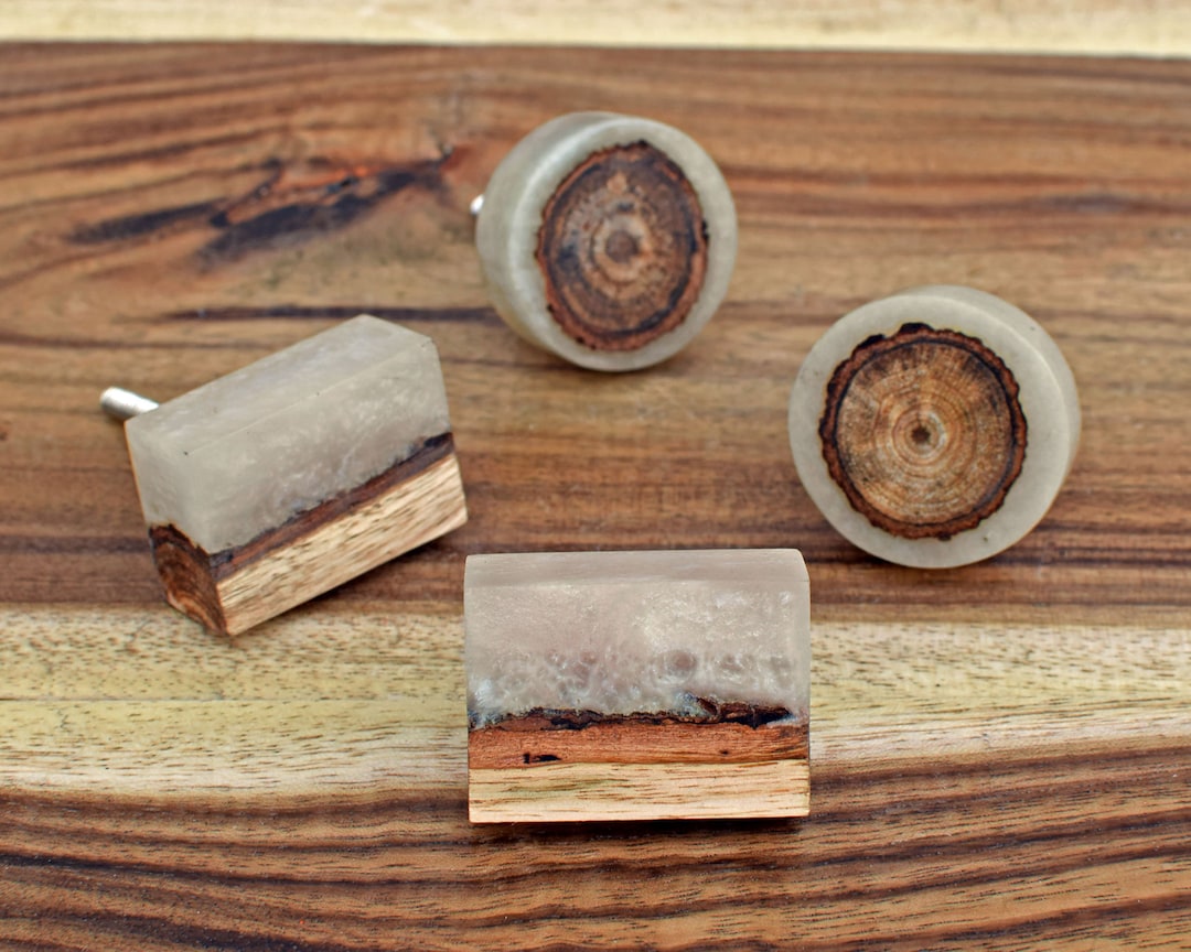 Wood Resin Geo Cabinet Drawer Knob, Antique Wood Unique Dresser Knob ...