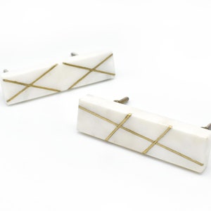White Marble Brass Inlay Cabinet Door Handle Dresser Drawer Pull Stone ...