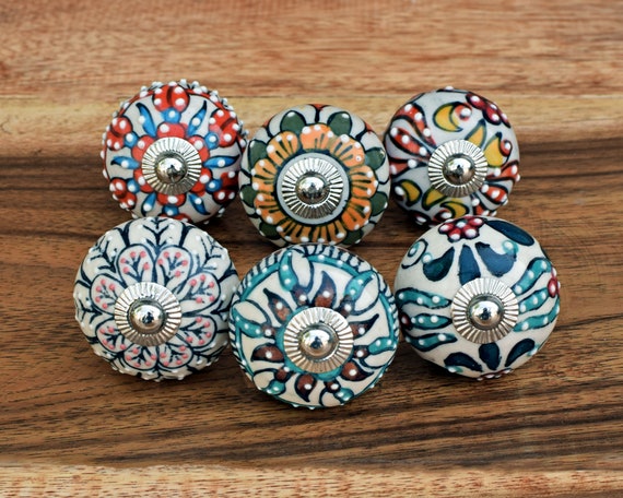 Set of 6 Ceramic Drawer Knobs and Pulls Mixed Ceramic Cabinet | Etsy