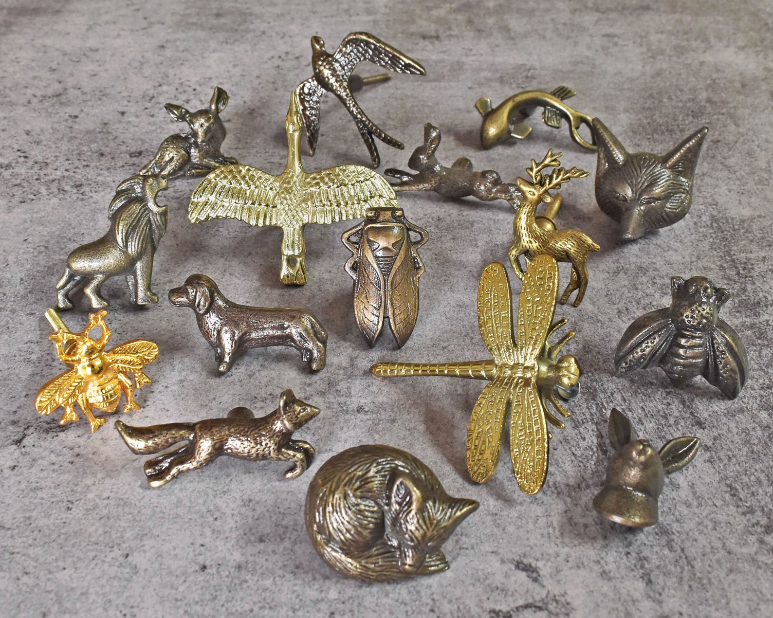 Vintage Animal Cabinet Drawer Knobs Handles Antique Bronze Animal Bird ...