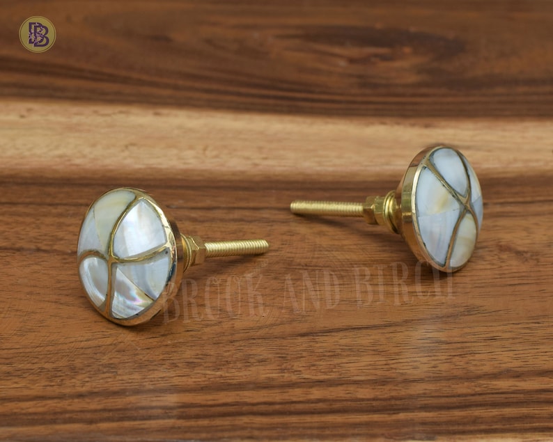 Set of Mother of Pearl Brass Cabinet Drawer Knobs Brass - Etsy