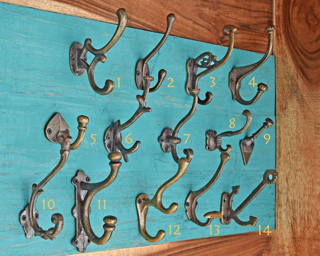 Cast Iron Coat Hooks, Antique Brass Wall Hooks, Vintage Towel Hook - Etsy