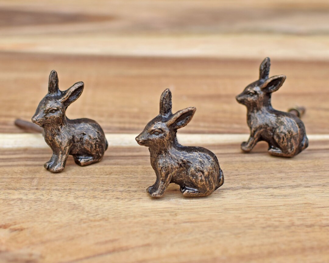 Set of Rabbit Cabinet Dresser Knob, Hare Animal Metal Drawer Pulls ...