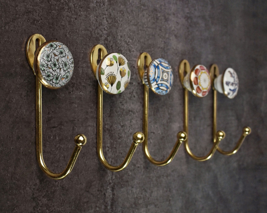 Decorative Ceramic Gold Coat Hooks Vintage Wall Hooks Coat Rack Wall ...