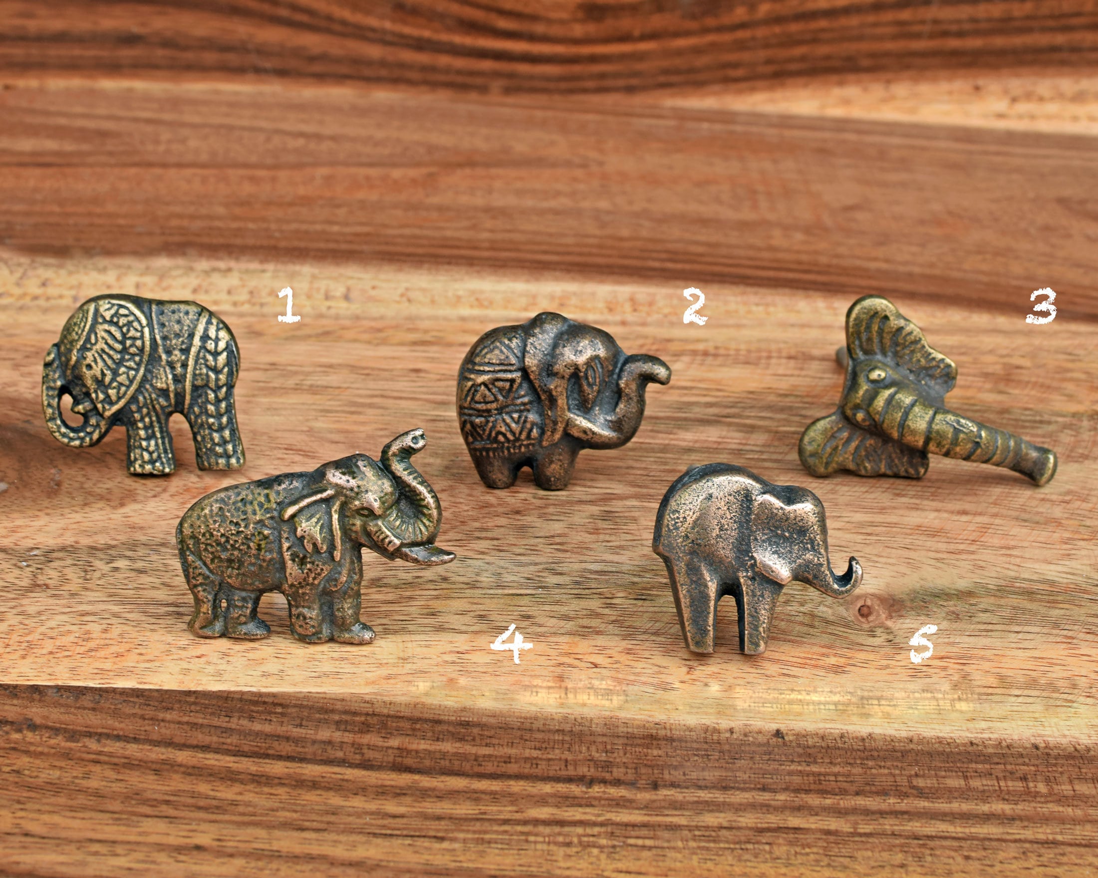 Set of Elephant Metal Cabinet Knob Drawer Pull, Antique Animal Dresser ...