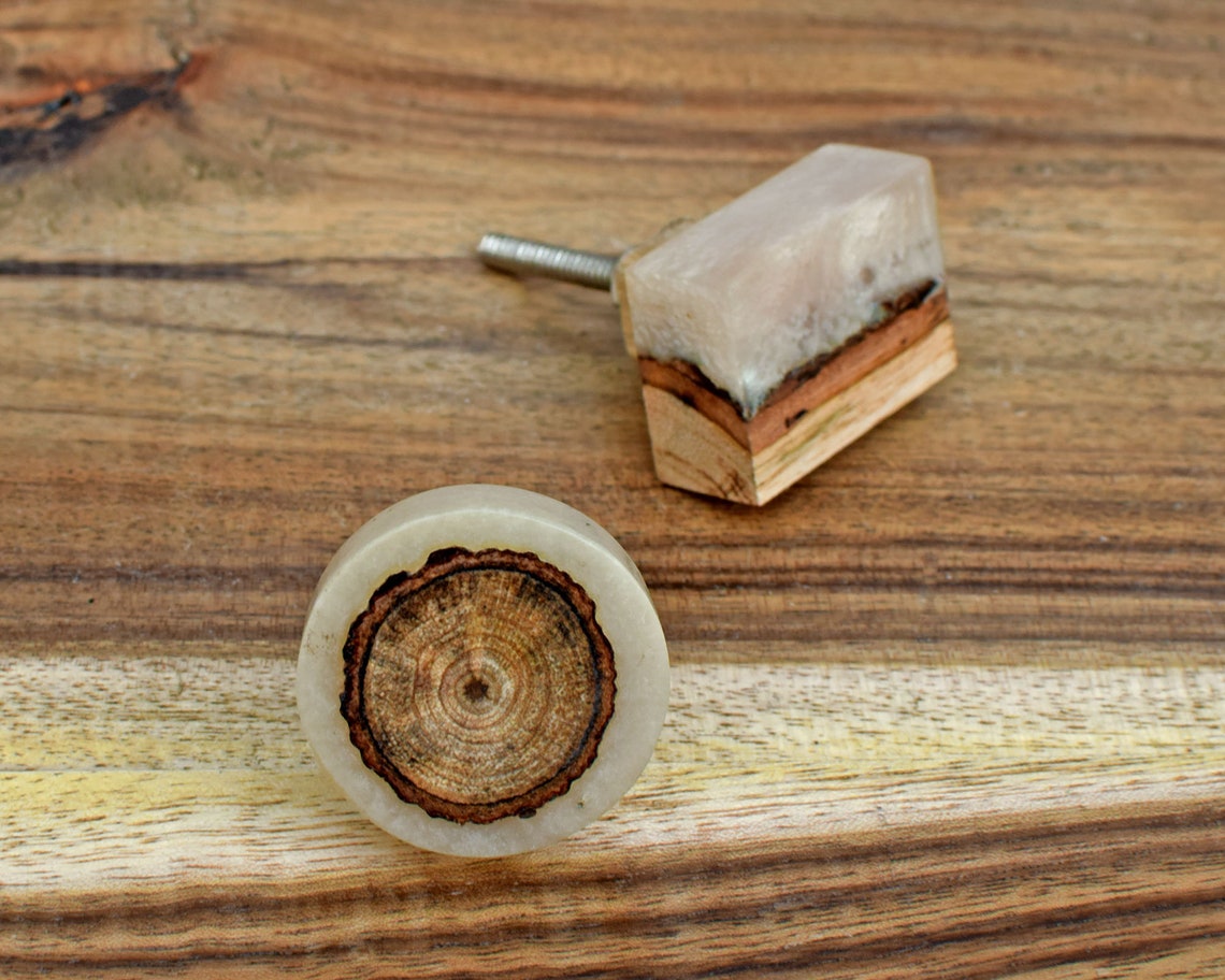 Wood Resin Geo Cabinet Drawer Knob, Antique Wood Unique Dresser Knob ...