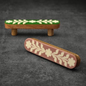 Resin Inlay Cabinet Drawer Handle Wooden Door Handles Green and Pink ...