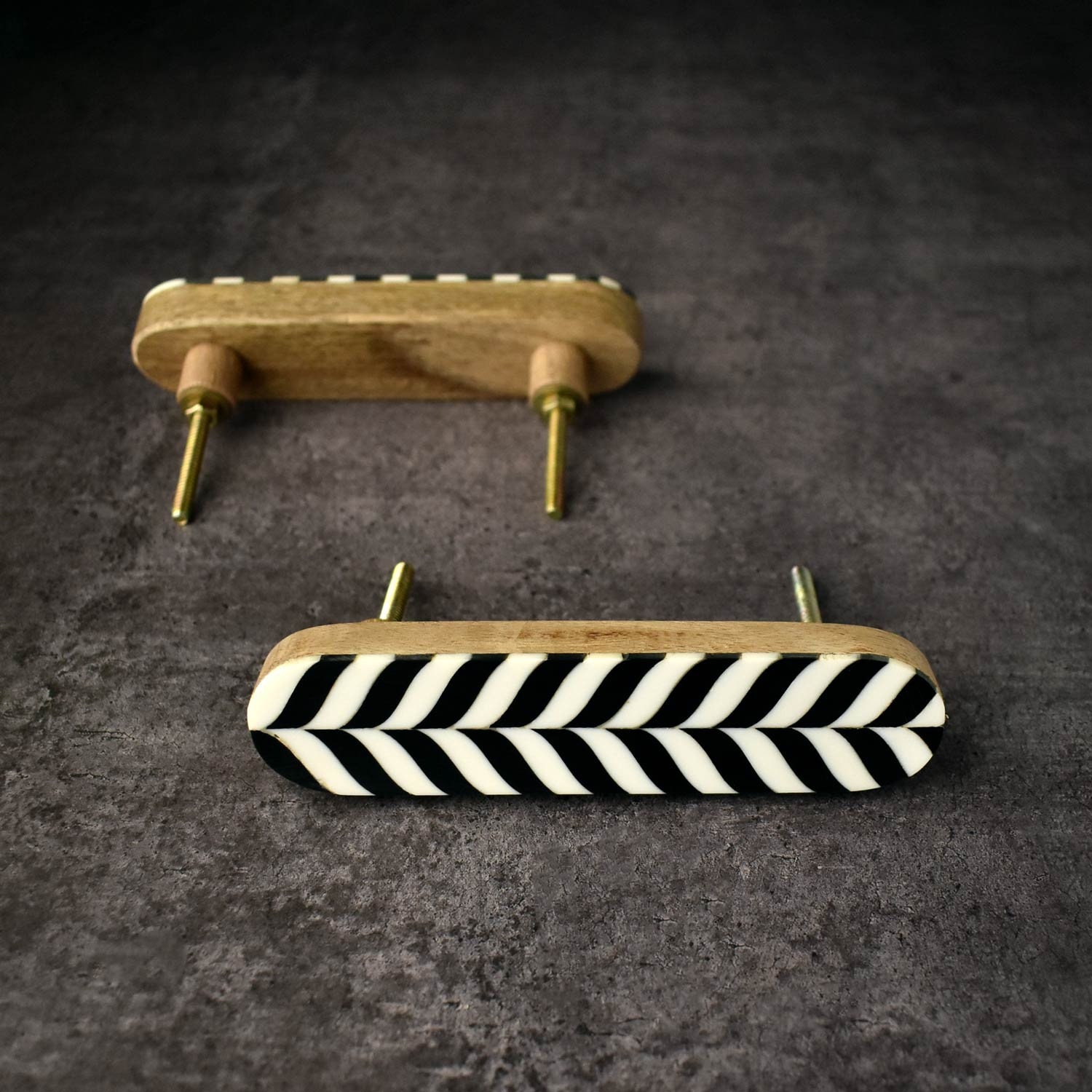 Black and White Resin Inlay Cabinet Drawer Handle Wooden Door Handles ...
