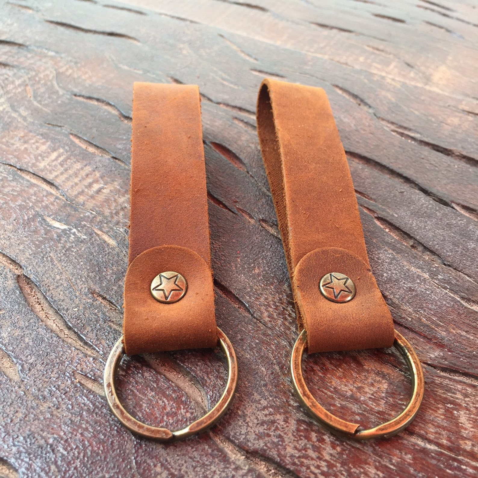 Pack of 2 leather key chain with brown bag packaging | Etsy