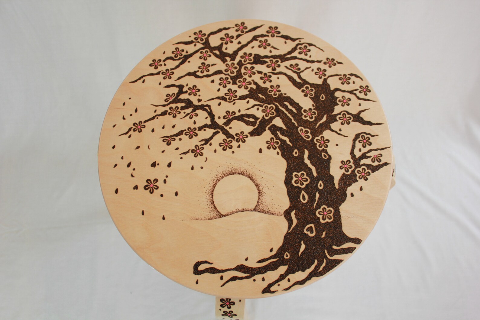 Pyrography Stool Coffee Table Japanese Sunset Blossom Tree - Etsy