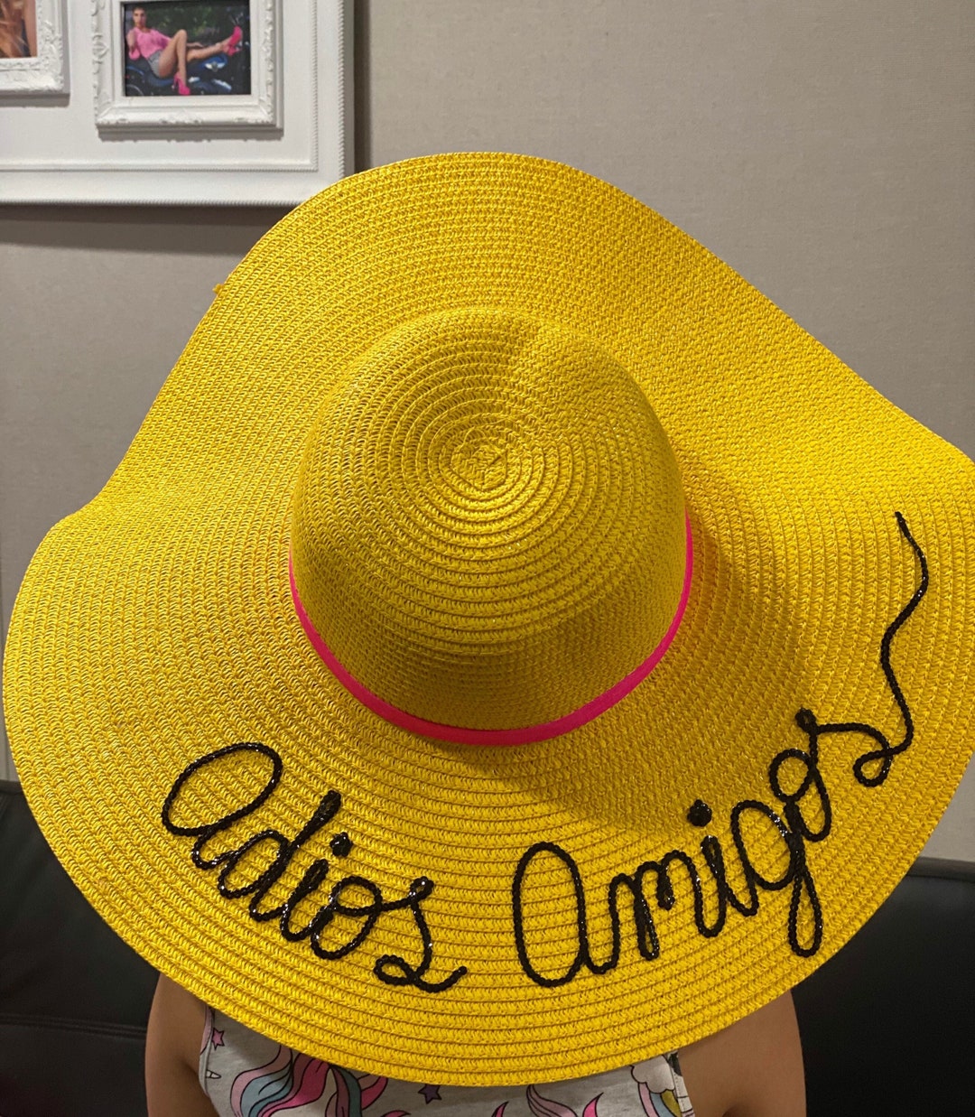 Beach Floppy Beach Vinyl Yellow Hat Personalized Bride Hat, Sequin ...