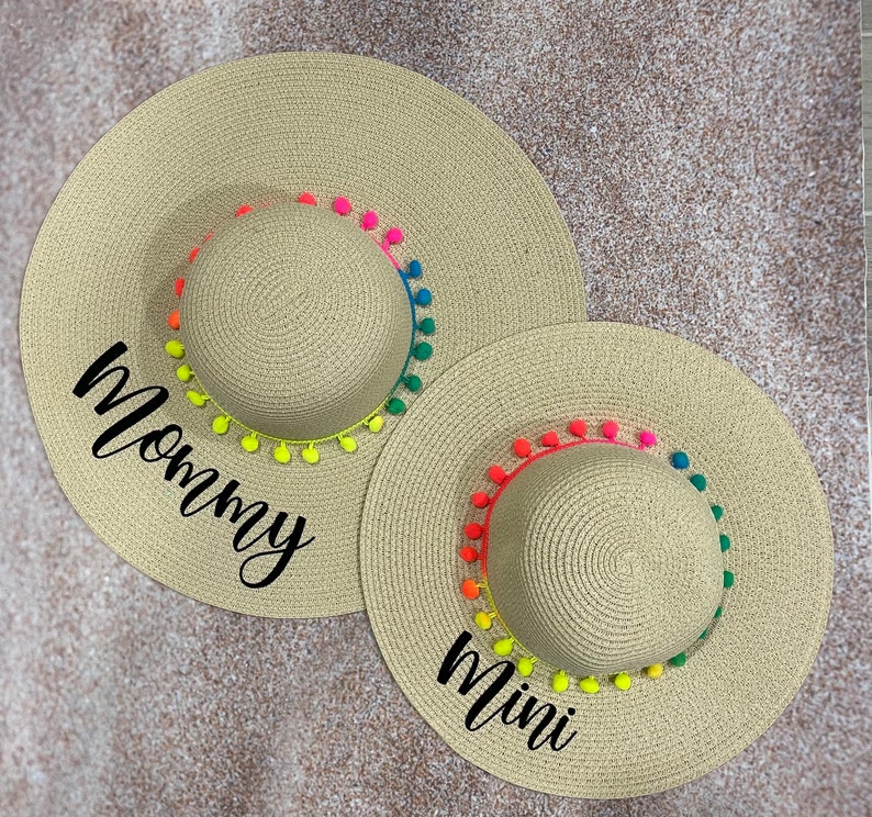 Mommy and Me Add on Personalized Hat Floppy Beach Pom Pom Sun - Etsy