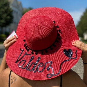 Beach Floppy Beach Vinyl Red Hat Personalized Chic Red Beach Floppy ...