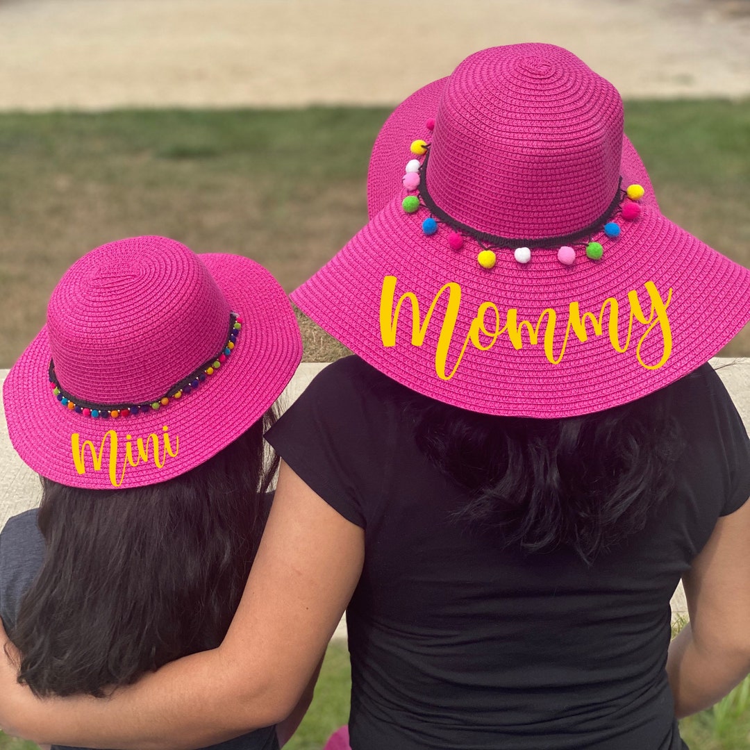 Mommy and Me Fuchsia Floppy Straw Hats – Matching Sun Hats for a ...