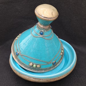 Vintage Moroccan Clay Tagine. Hand Made. Decorated With Blue Glaze and ...